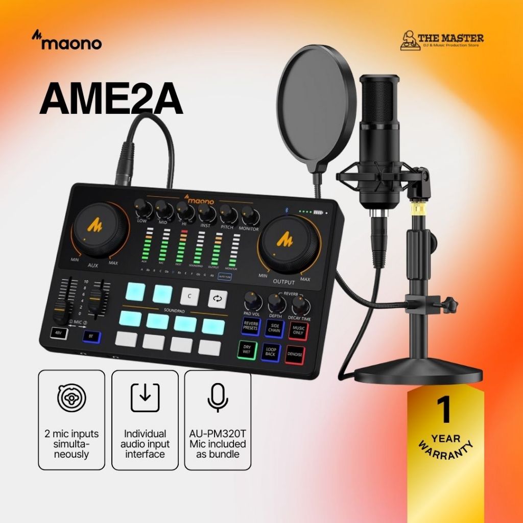 Jual Maono AME2A Soundcard Audio Interface Live Streaming Recording Podcast Microphone Bundle ...