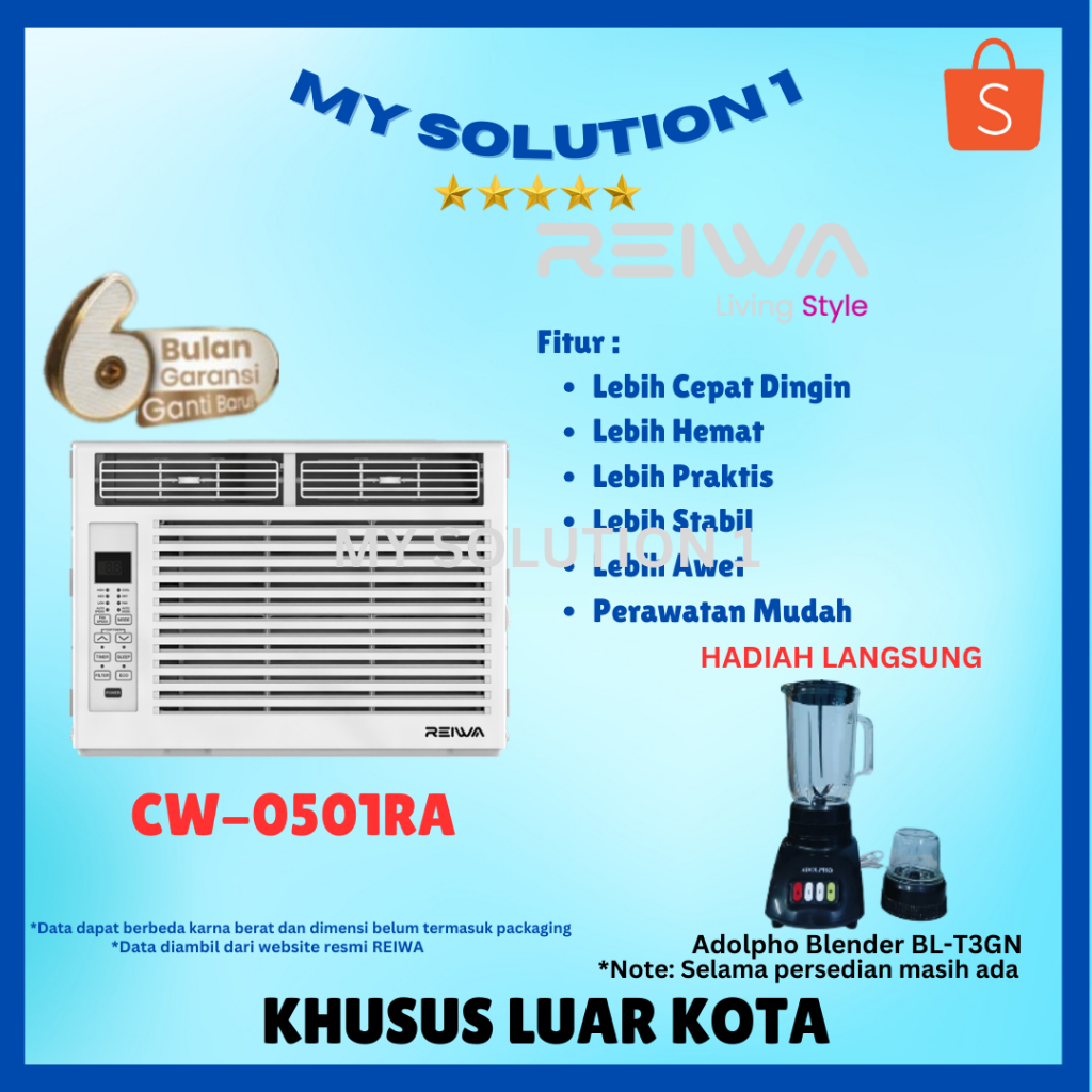Jual REIWA Window Air Conditioner CW-0501RA (0,5 PK) [LUAR KOTA ...
