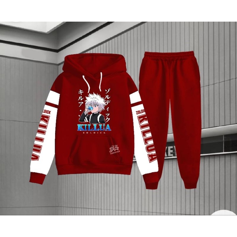 Jual setelan hoodie anak kombinasi tangan putih motif karakter Hunter X ...
