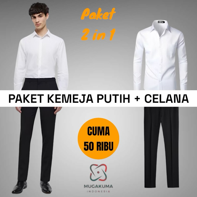 Jual Setelan Kemeja dan Celana Hitam Set Hem Putih Polos dan Celana ...