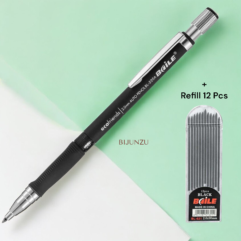 Jual Pensil Mekanik 2.0 mm 2B dengan Isi Refill 12 Pcs | Shopee Indonesia