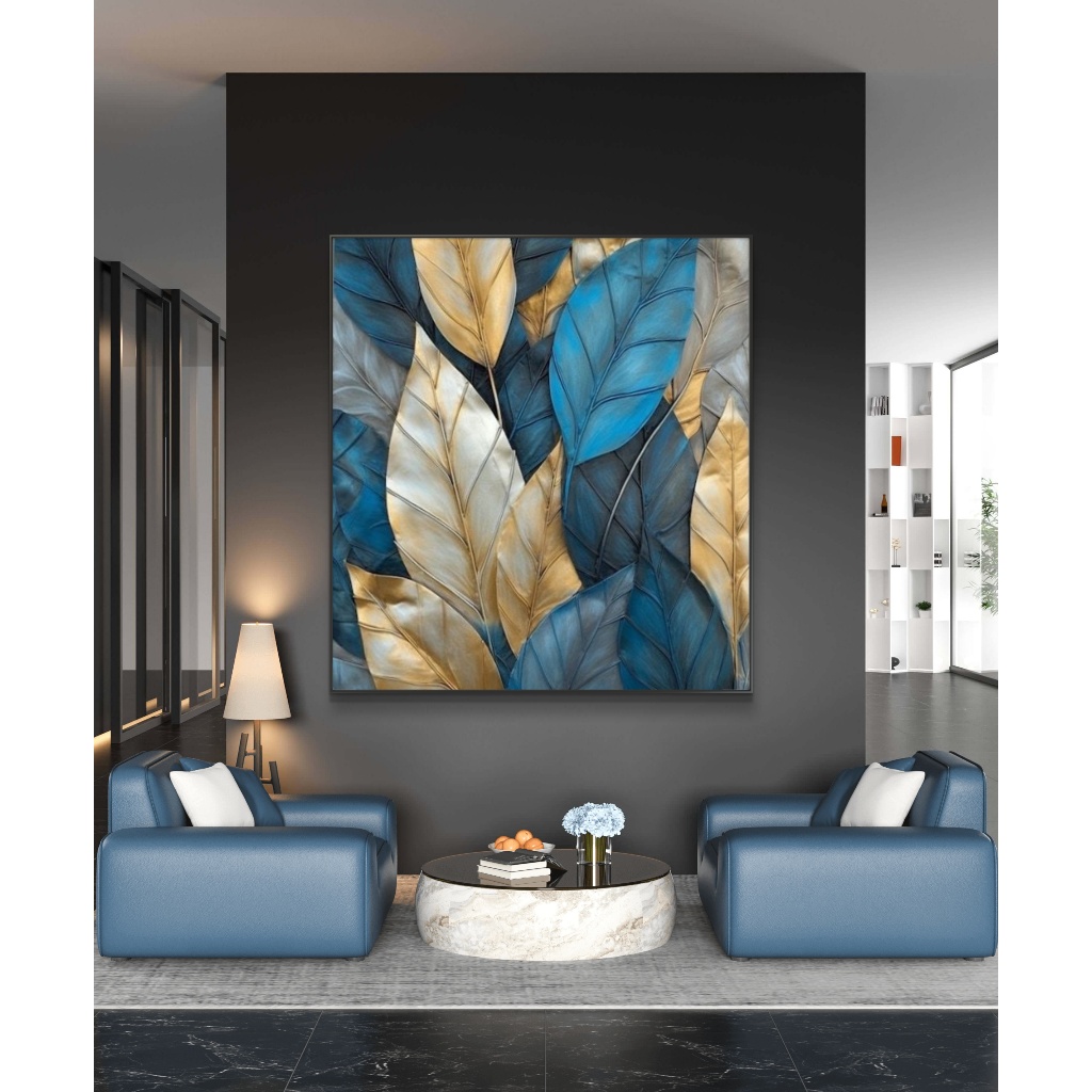 Jual Lukisan minimalis bunga biru emas | Shopee Indonesia