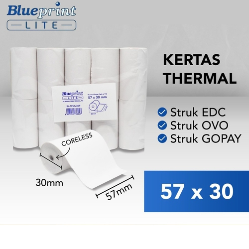 Jual KERTAS THERMAL BLUEPRINT EDISI 57X30 UNTUK KASIR DLL 1PACK ISI ...