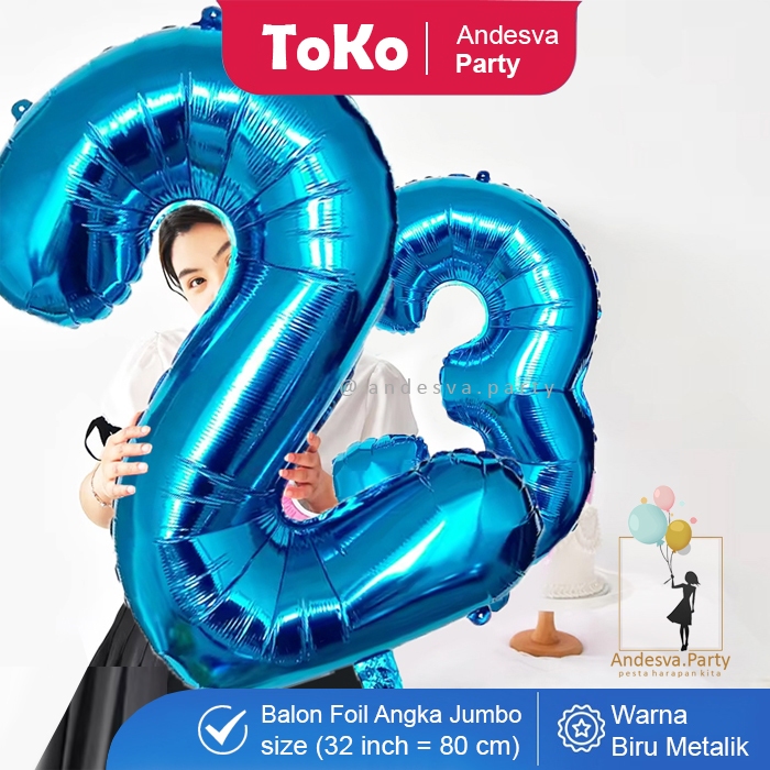 Jual Balon Angka Jumbo BIRU 80 Cm / Balon Foil Angka balon nomor warna ...