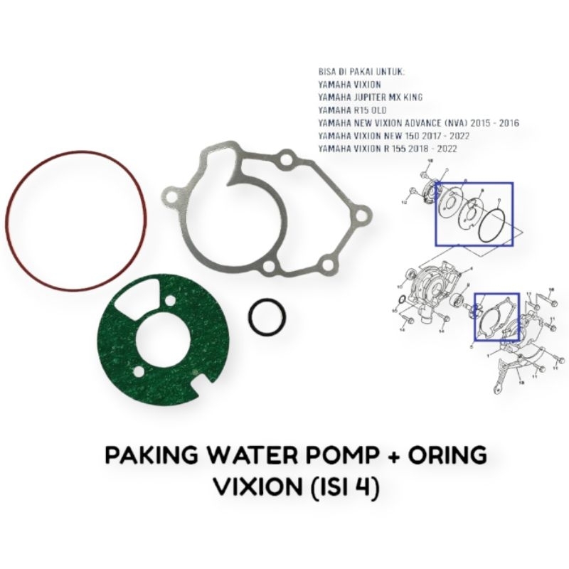 Jual Paking Water Pomp Vixion + O Ring (Set Isi 4) - Packing Peking ...