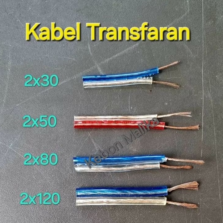 Jual Kabel transfaran audio cable bening serabut 2x30 2x50 2x80 2x120 ...