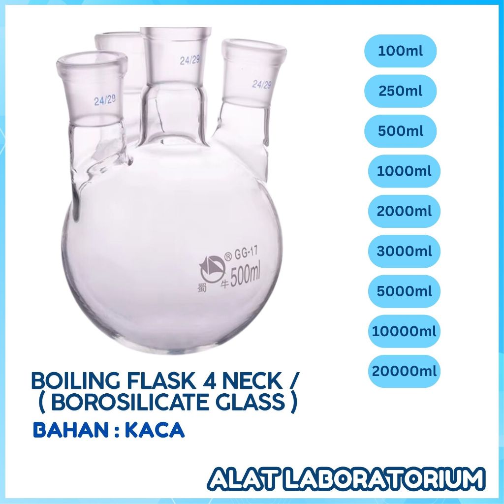 Jual LABU DIDIH 4 LEHER KACA BOROSILIKAT | BOILING FLASK 4 NECK BOROSILICATE GLASS 100 - 5000ml ...