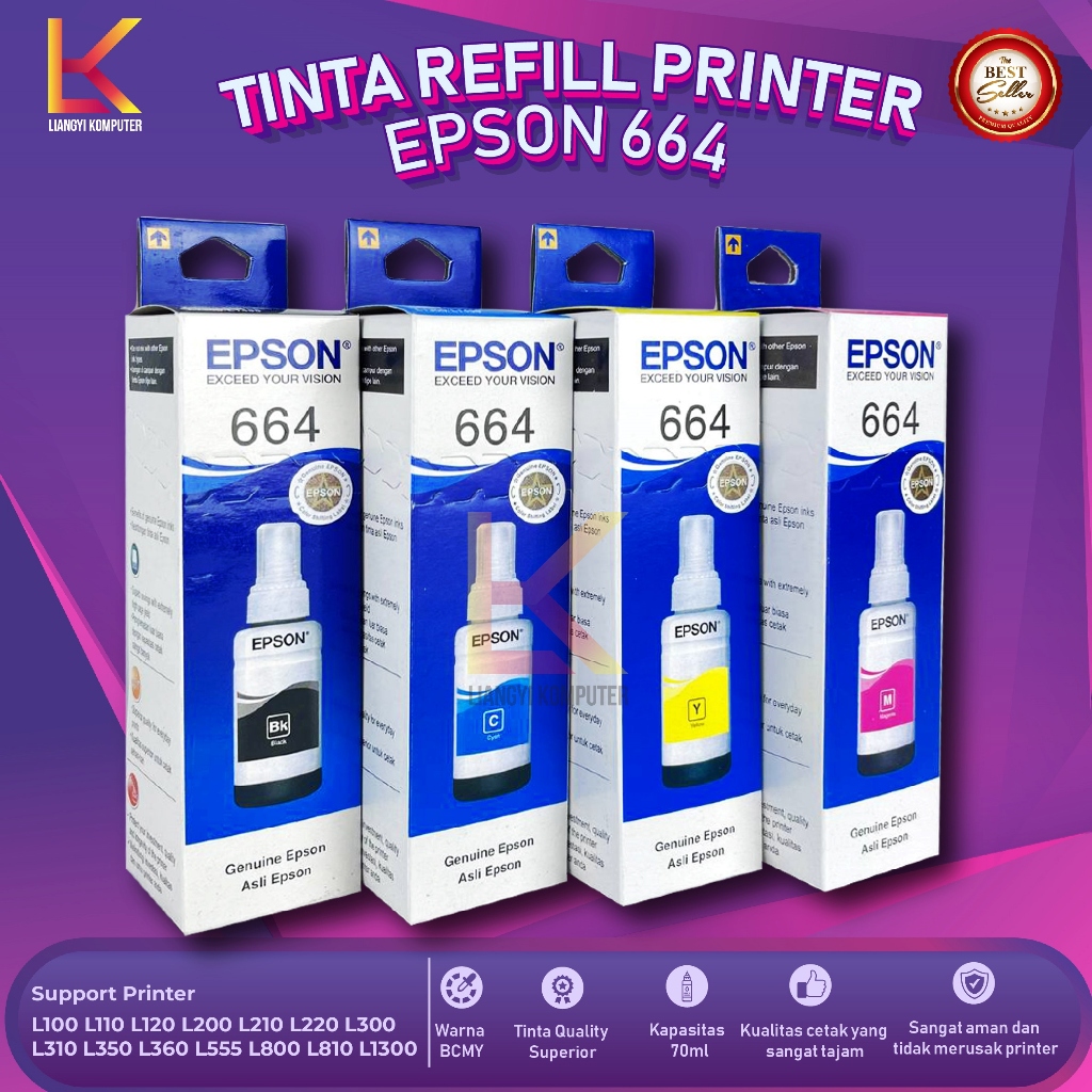 Jual Tinta Epson 664 Untuk Printer Epson L100 L110 L111 L120 L130 L132 ...