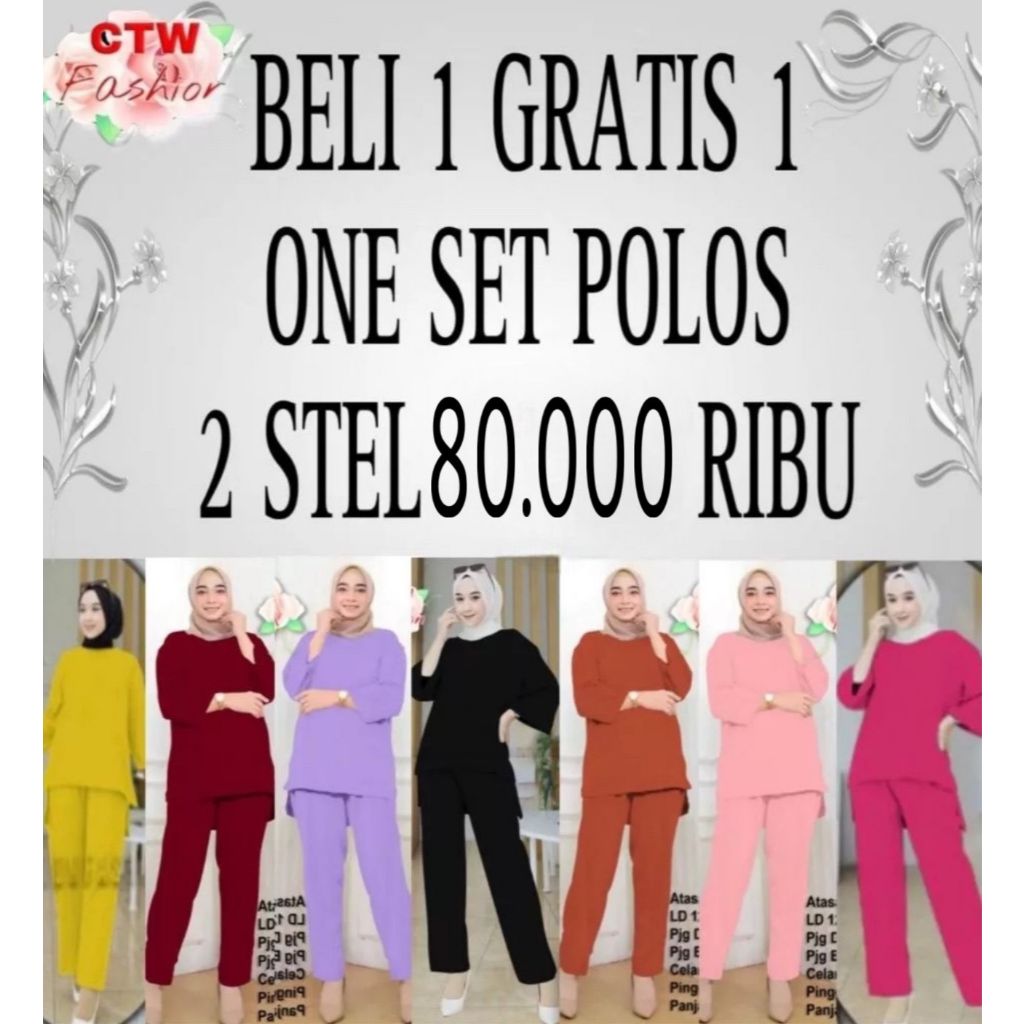 Jual BUY 1 GET 1/ Setelan Dewasa Wanita Viral Polos / One Set Polos ...