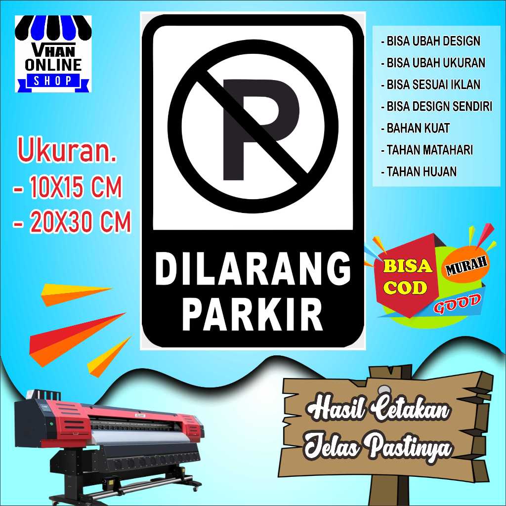 Jual Cetak Sticker Tempelan Dilarang Parkir Putih | Shopee Indonesia