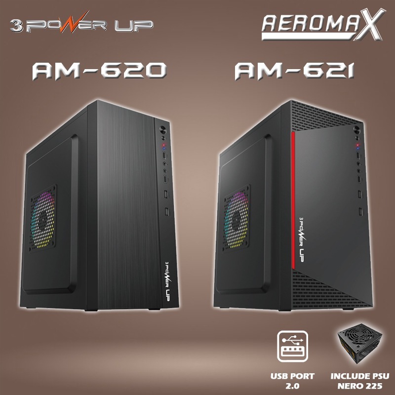 Jual Casing PC 3 Power Up AEROMAX AM-620 & AM-621 with PSU NERO-225 ...