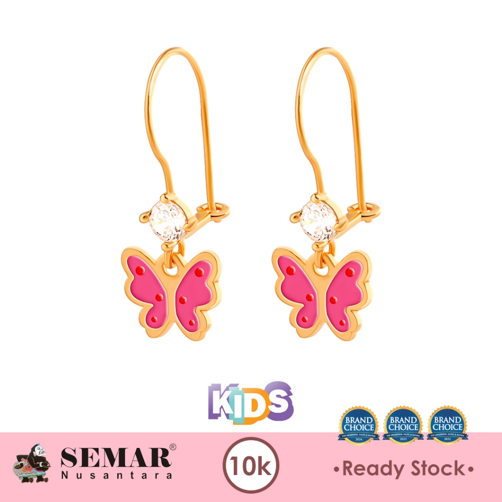 Jual Anting Emas Anak Baby Colour Fuschia Butterfly Gold 10K Semar ...