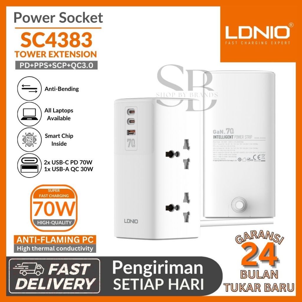 Jual Stop Kontak LDNIO SC4383 Tower Extension Power Socket Colokan Listrik Super Fast Charging 4 ...