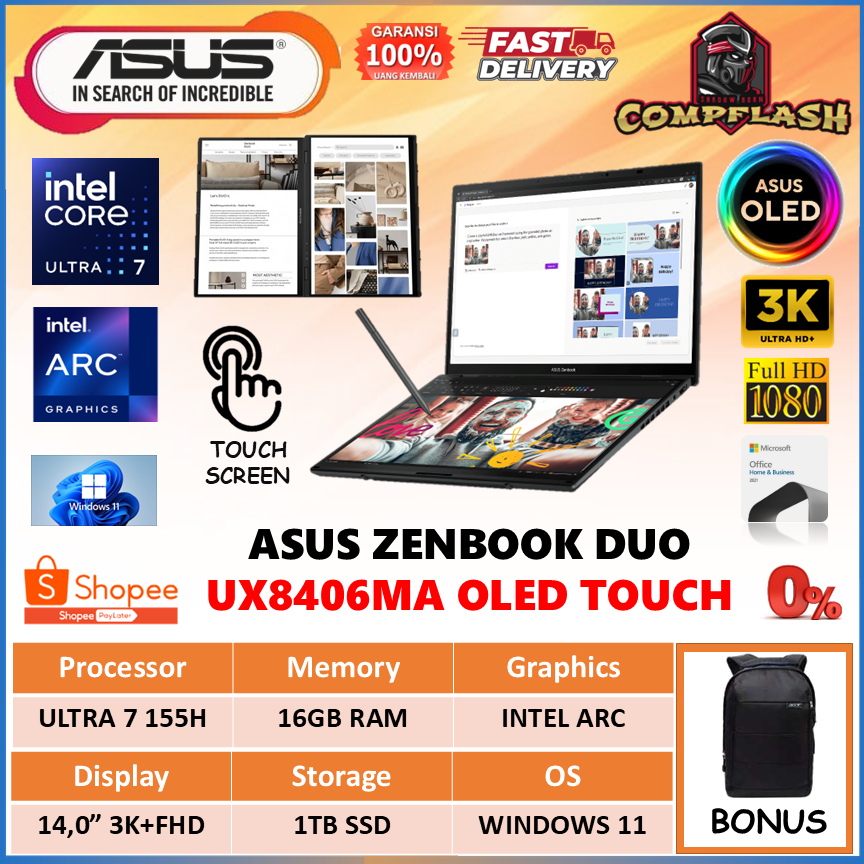 Jual ASUS ZENBOOK DUO UX8406MA OLED TOUCH ULTRA 7 155H 16GB 1TB W11+OHS ...