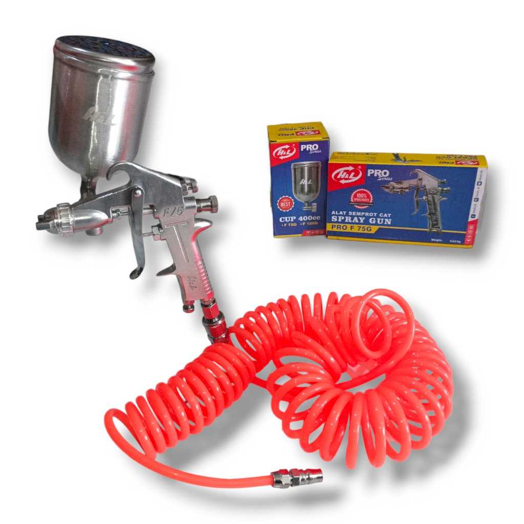 Jual Paket H&L Spray Gun F75 Selang Kompresor Angin 9 Meter | Shopee ...