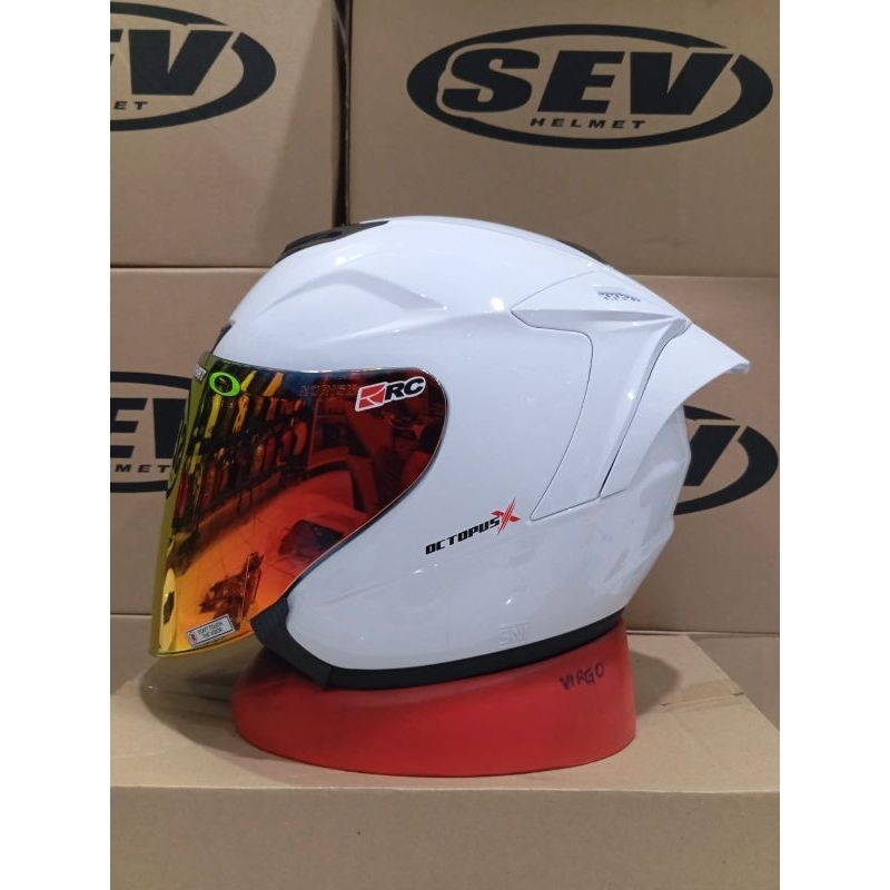 Jual SEV OCTOPUS X HELM HALF FACE SOLID PUTIH SINGLE VISOR SPOILER 3D ...