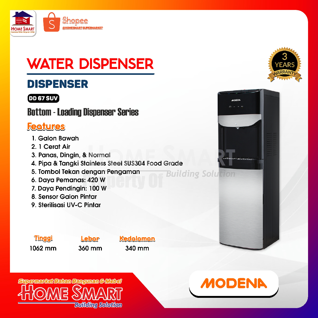 Jual MODENA Water Dispenser - DD 67 SUV (Galon Bawah) | Shopee Indonesia
