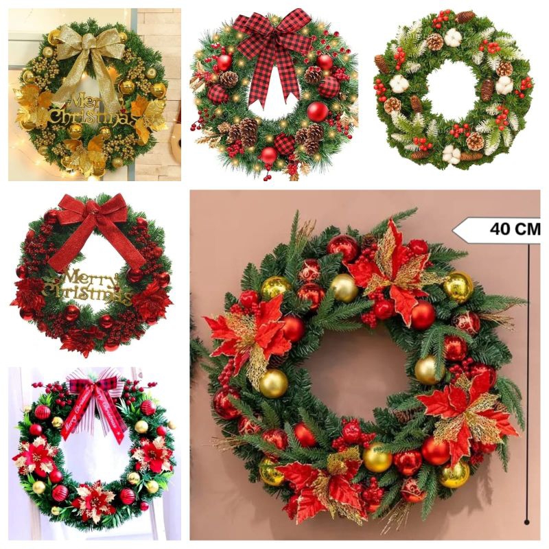Jual KRANS CHRISTMAS WREATH PREMIUM DEKORASI KARANGAN BUNGA PINTU NATAL RANGKAIAN RING MERRY ...