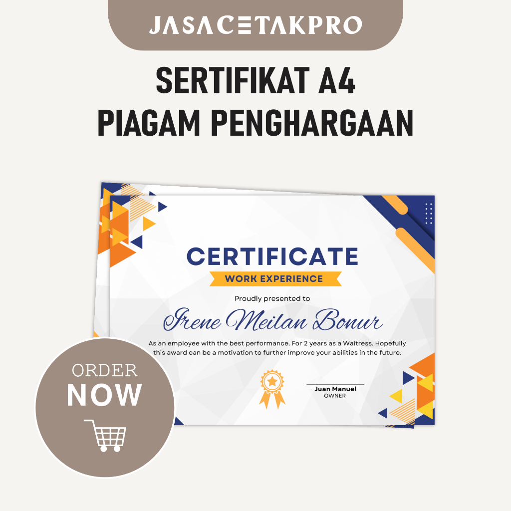 Jual Sertifikat Custom Cetak Piagam Penghargaan Ukuran A4 Blueswhite ...