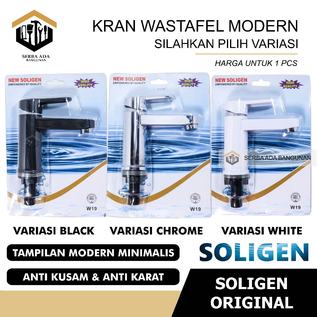 Jual Kran Wastafel Soligen W19 Tanam Keran Air PVC Chrome Putih Chrome ...