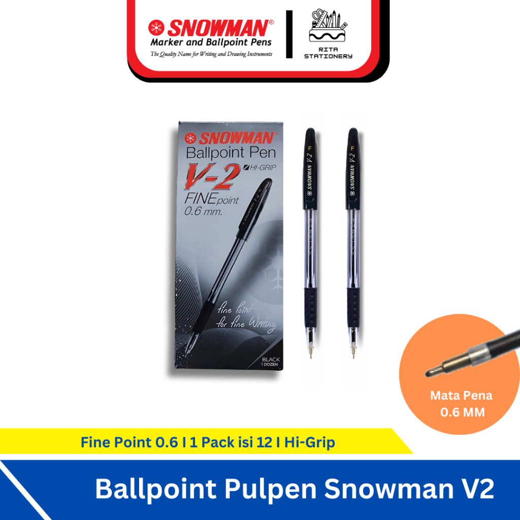 Jual Pulpen Snowman Ballpoint Pen V2 Hitam 0.6 mm - 1 Pack isi 12 | Shopee Indonesia