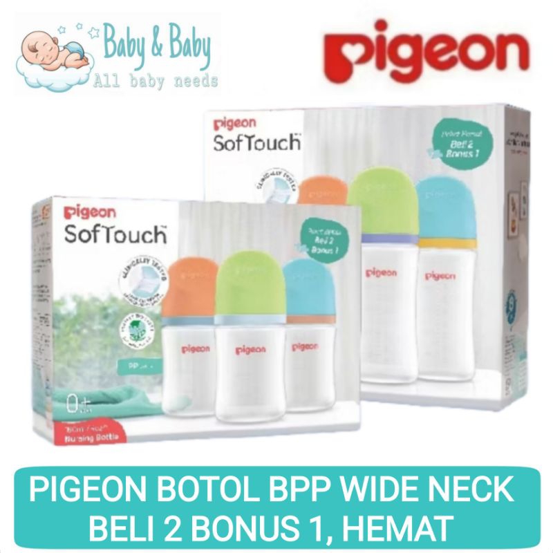 Jual PIGEON Paket Beli 2 Bonus 1 Botol BPP Wide Neck With Softouch Nipple 160ml 240ml | Shopee ...