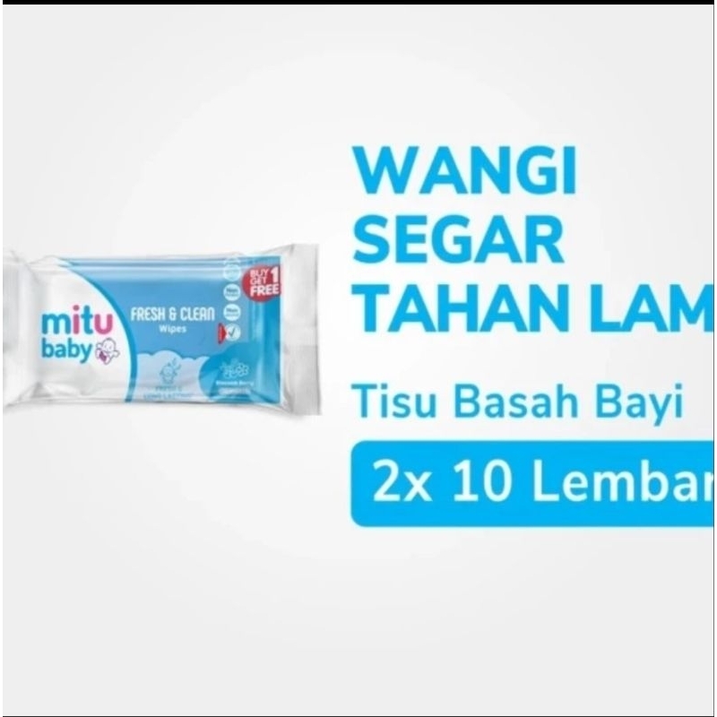 Jual MITU BABY WIPES FRESH N CLEAN BLUE KEMASAN 10'S ORIGINAL 100% ...