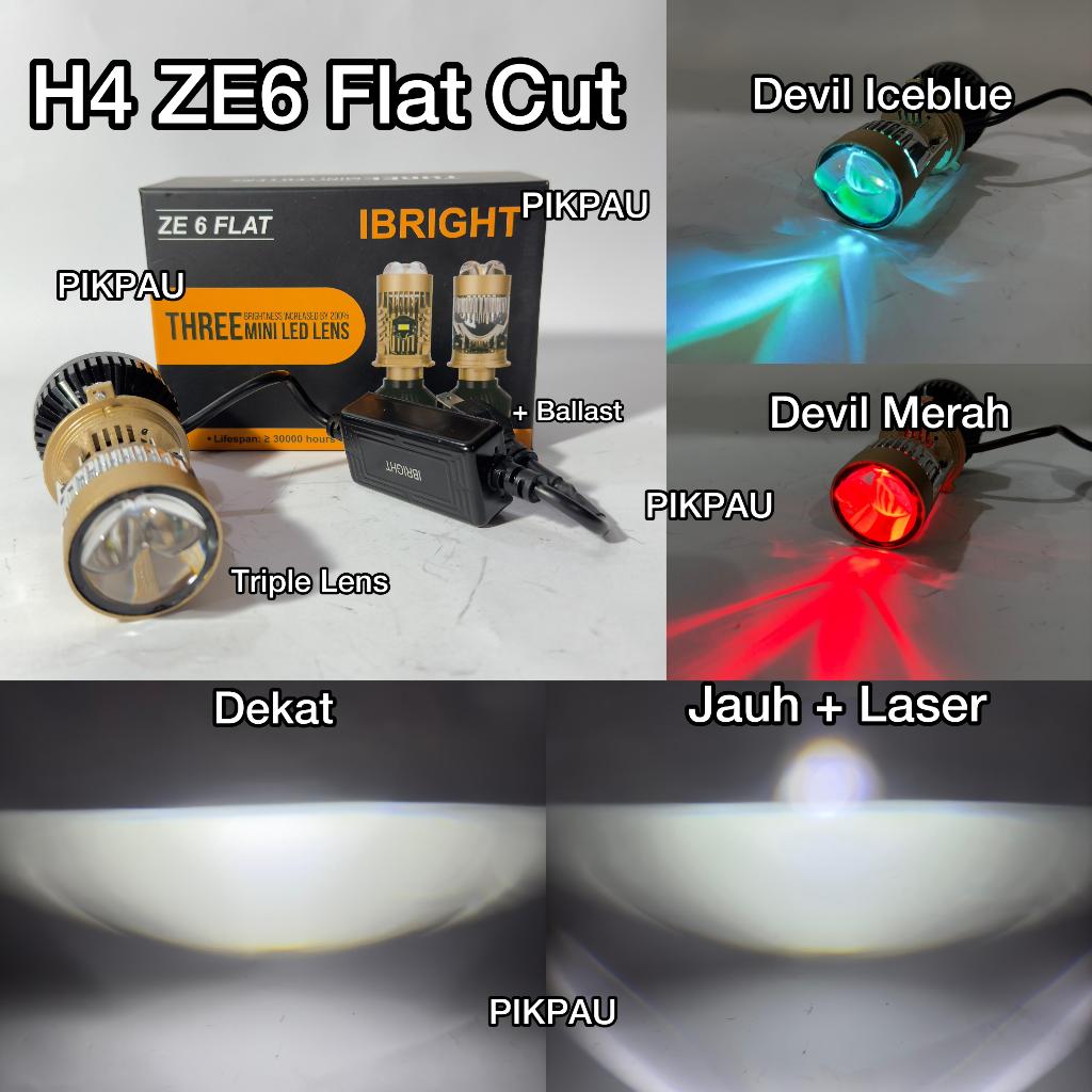 Jual IBRIGHT Lampu Utama H4 ZE6 Flat Triple Lens Laser Plus Devil Eye ...