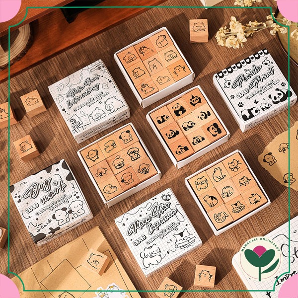 Jual 1 set wooden cute animal stamp retro vintage aesthetic journaling ...