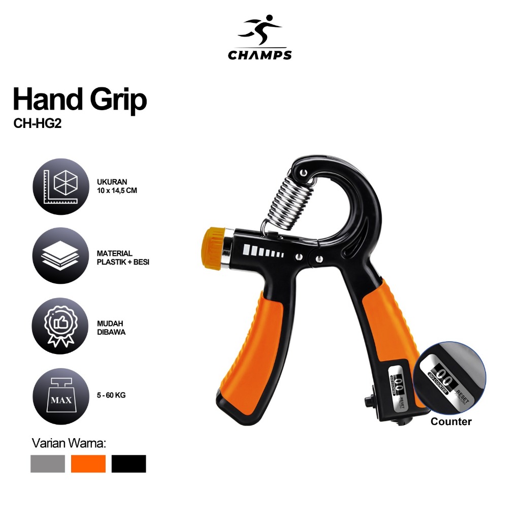 Jual CHAMPS Handgrip Ergonomis Digital Counter Fitness Olahraga Tangan ...