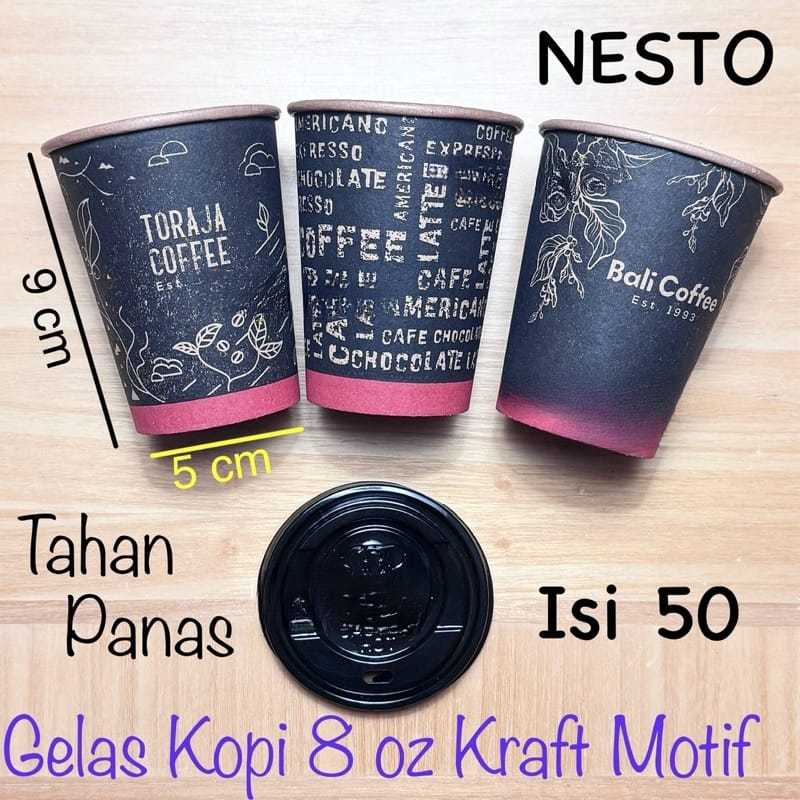 Jual Paper Cup Motif Kraft 8 oz / Gelas Kopi Kraft isi 50 pcs NESTO | Shopee Indonesia