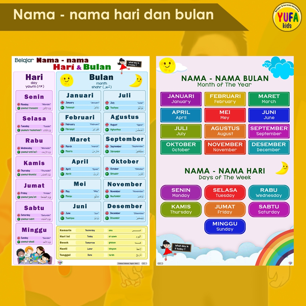 Jual 085 Poster nama hari dan bulan- Poster Edukasi Anak - Poster ...