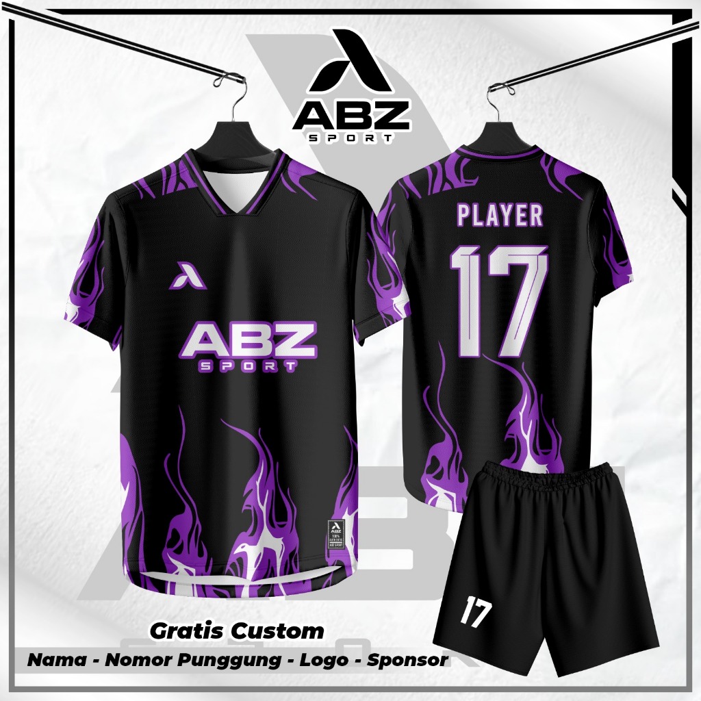 Jual Jersey Futsal / Sepakbola Black Purple Free Custom Nama Nomor ...