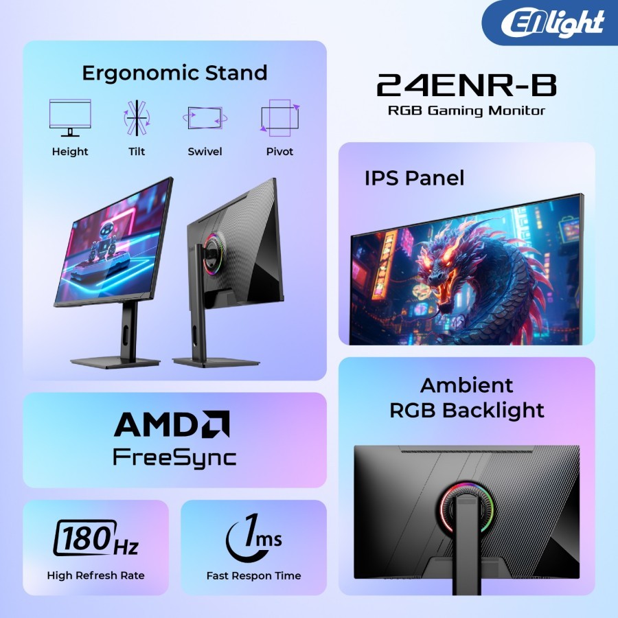 Jual Monitor Enlight 24ENR-B Gaming 24 Inch, IPS, 1ms, 180Hz, RGB ...
