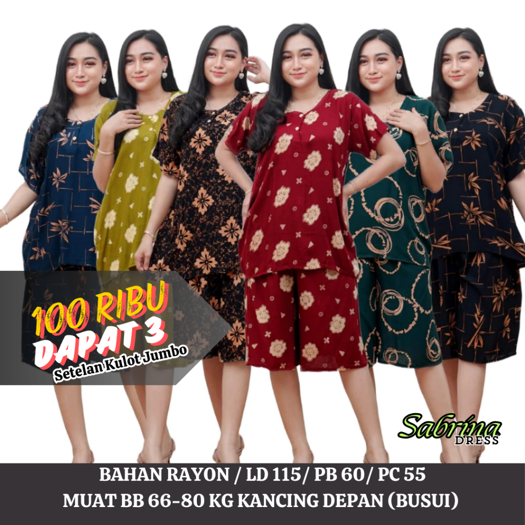 Jual Setelan Kulot 100 dapat 3 Baju Tidur Celana Pendek Rayon Piyama ...