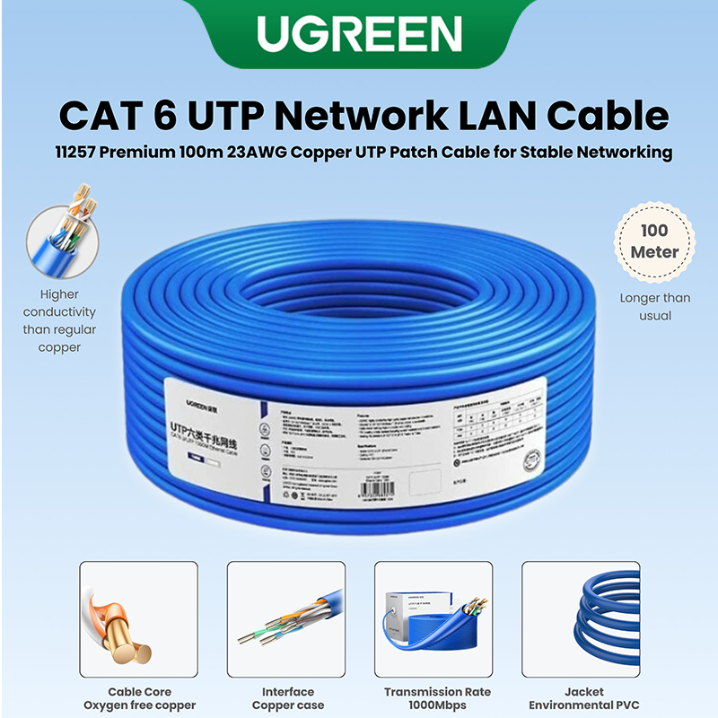 Jual UGREEN Kabel Lan Cat.5e Cat 6 UTP 23AWG Pure Copper Special Network Cable 100M - 305M ...