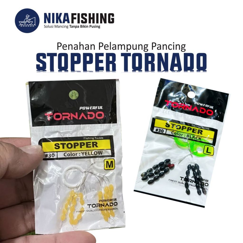 Jual Stopper Alat pancing TORNADO isi 30 butir Kuning bulat dan Hitam ...