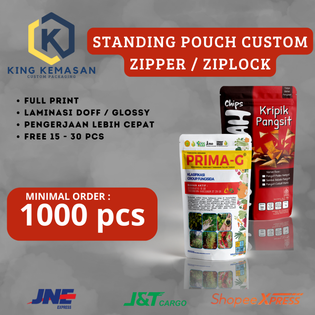 Jual STANDING POUCH CUSTOM ZIPPER/ZIPLOCK MIN 1000 PCS SEMUA UKURAN ...