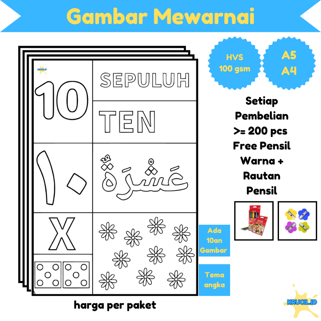 Jual Paket Gambar Mewarnai Menghitung Angka Number Anak TK PAUD SD ...