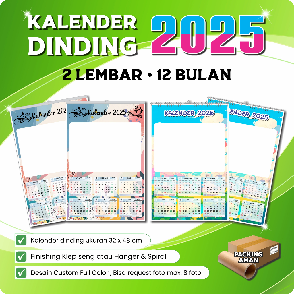 Jual Kalender Dinding 2025 2 Lembar 12 Bulan , Kalender Dinding Kustom 2025 | Shopee Indonesia