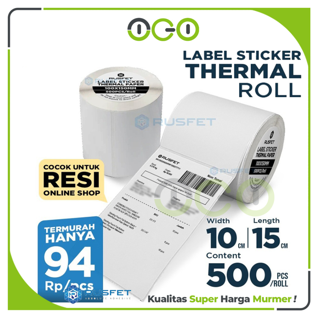 Jual Sticker Paper Label 10cm x 15cm - 500 Pcs Thermal Kertas Termal Printer Resi Per Roll ...