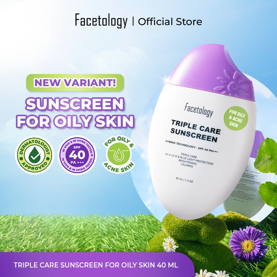 Jual Facetology Triple Care Sunscreen For Acne & Oily Skin SPF 40 PA ...