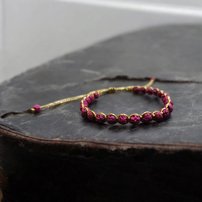 Jual Macrame Bracelet Gelang Tali Makrame Benang Emas Batu Lava Stone ...