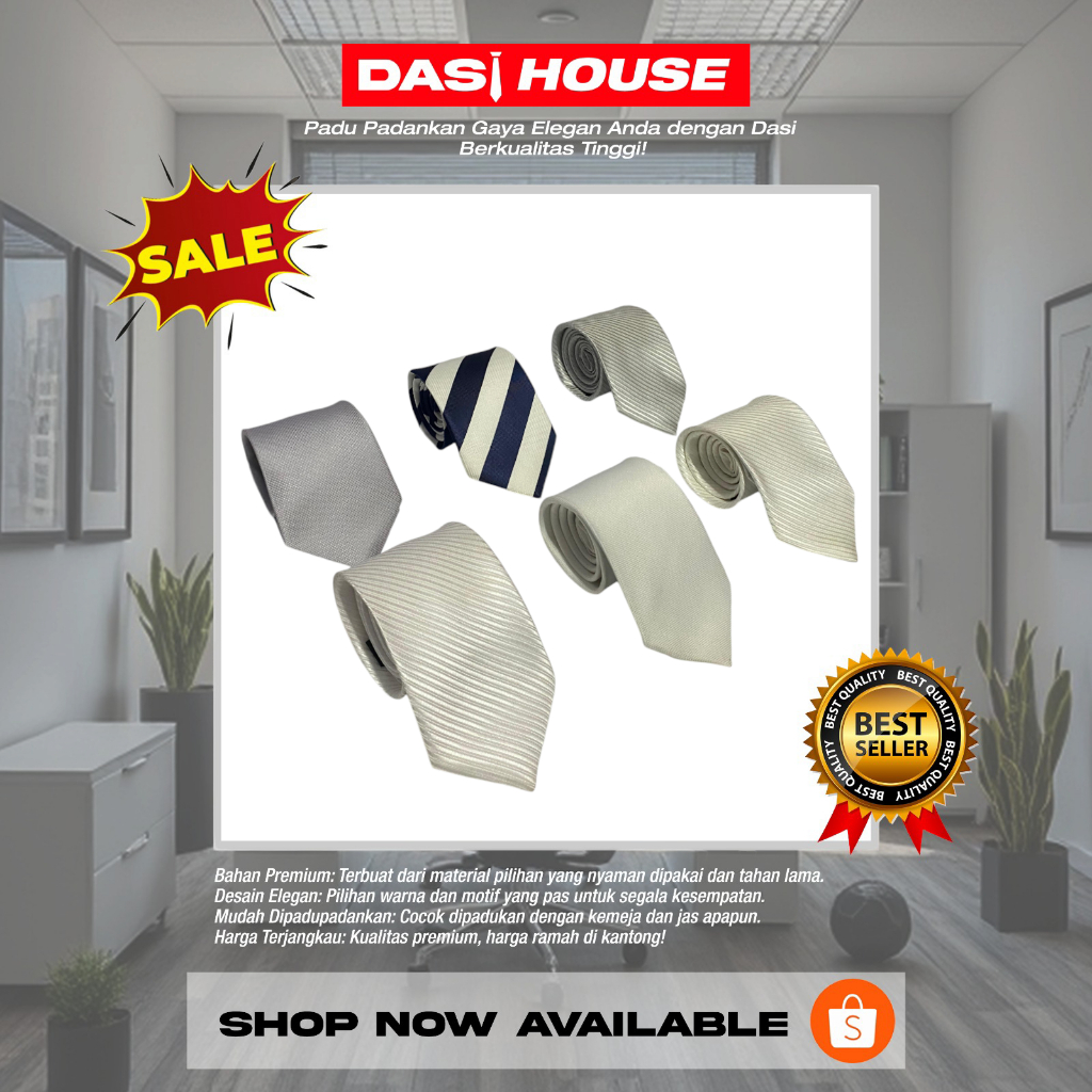 Jual Dasi Putih dan Abu-abu Motif Salur, Garis, & Kotak Kecil Standar ...