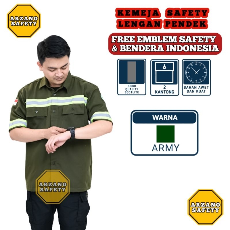Jual ARZANO SAFETY - Kemeja safety warna army lengan pendek baju safety ...