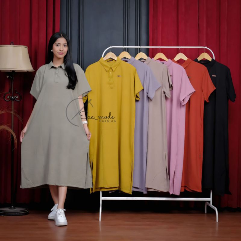 Jual Daster Dress Pendek Busui kekinian Polos Kerah Kancing Depan ...