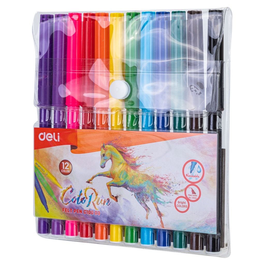 Jual spidol 12 warna deli kemasan plastik syarat lomba gambar washable ...