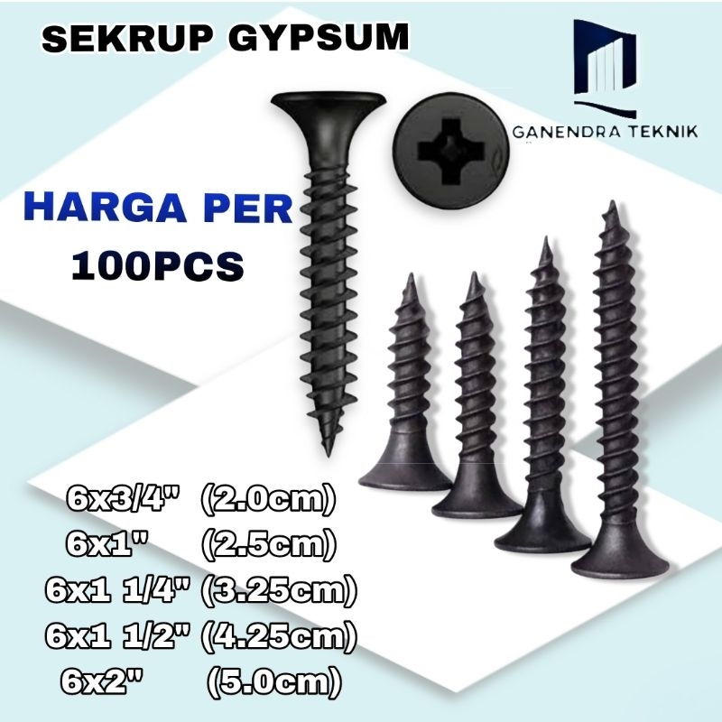 Jual [100Pcs] Sekrup Gypsum Baja - Baut Skrup Kayu Drywall Screw Hitam 1" - 2" Inch | Shopee ...