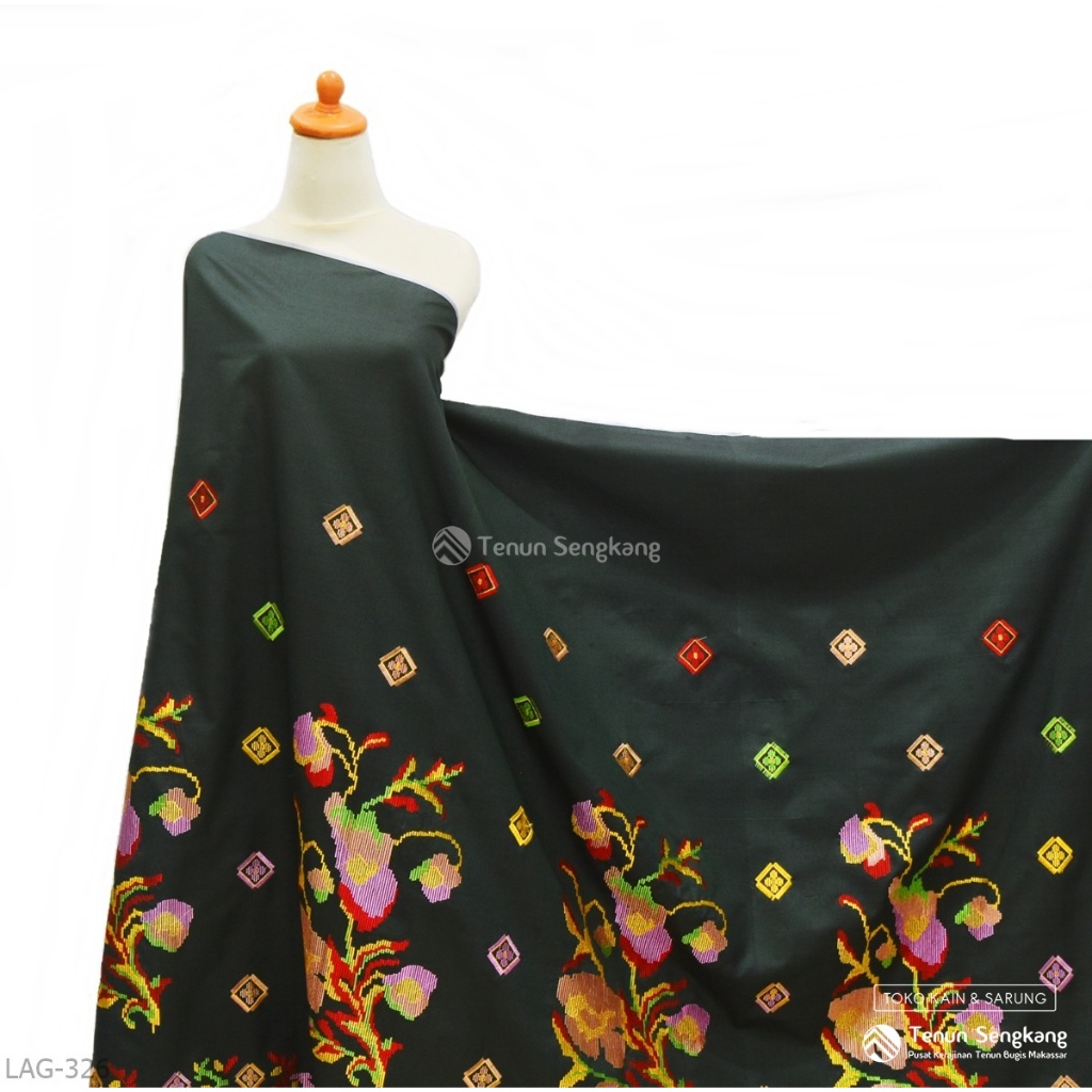 Jual Kain Tenun Sulam Motif Bunga Lagosi Bahan Tenun Sutra Bugis ...