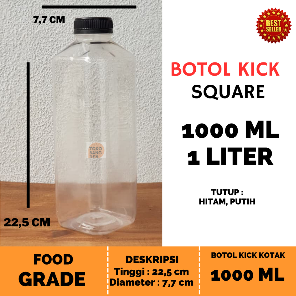 Jual BOTOL KICK SQUARE KOTAK 1 LITER / BOTOL KICK SQUARE 1000 ML ...